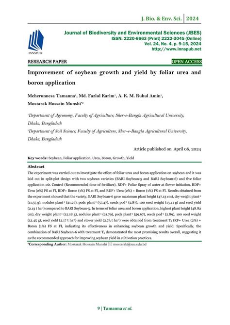 Improvement Of Soybean Growth And Yield By Foliar Urea And Boron Application