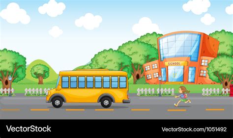 Girl Running Behind School Bus Royalty Free Vector Image