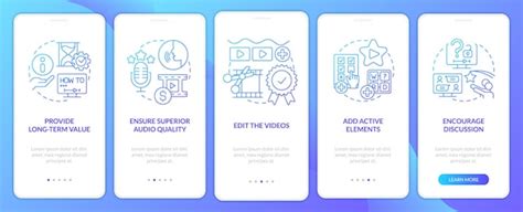 Premium Vector Elearning Video Tips Blue Gradient Onboarding Mobile App Screen