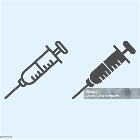 주사기 라인과 단색 아이콘 의료 재고 항목 약물 인젝터 건강 관리 벡터 디자인 개념 흰색 배경에 윤곽 스타일 그림 웹 및 응용 프로그램에 사용 Eps 10 주사기에 대한