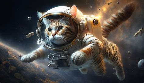 Premium AI Image Cat Astronaut Floating In Space Generative AI