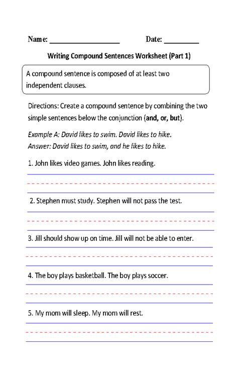 Compound Sentences 4th Grade Worksheets