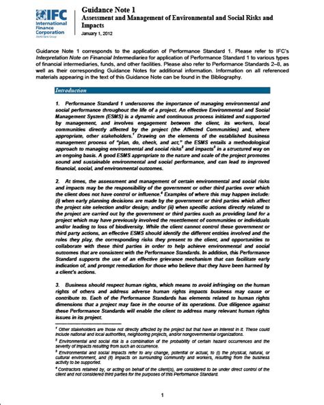 Ifc Guidance Note 1 Assessment And Management Of Environmental And Social Risks And Impacts