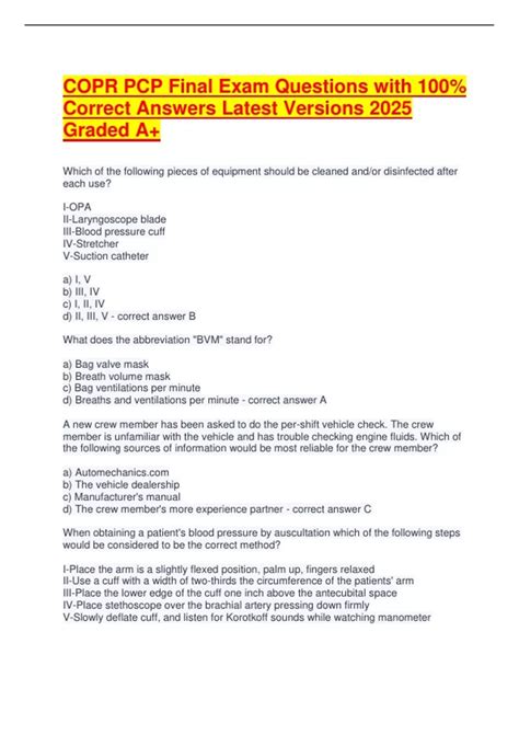 Copr Pcp Final Exam Questions With 100 Correct Answers Latest Versions