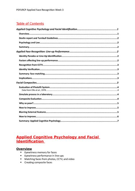 Psyu9cp Topic 3 Applied Face Recognition Week 3 Table Of Contents
