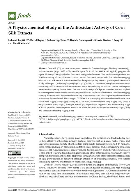 Pdf A Physicochemical Study Of The Antioxidant Activity Of Corn Silk