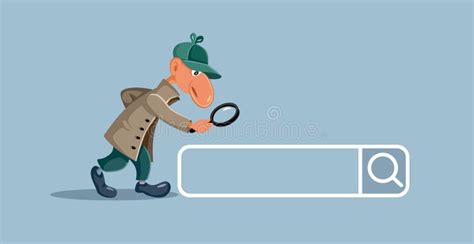 detective with magnifying glass looking at a search bar vector