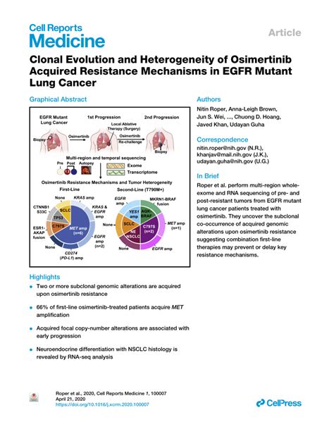 PDF Clonal Evolution And Heterogeneity Of Osimertinib Acquired