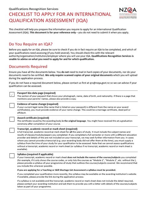 Checklist For Iqa Application 200210 Pdf Apprenticeship Academic