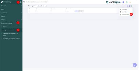 how to access divergent credentials schedule reports in provisioning
