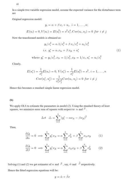 Solved In A Simple Two Variable Regression Model Assume The Expected
