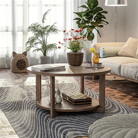Gexpusm Round Coffee Table With Storage Wooden Cover Marble Finish