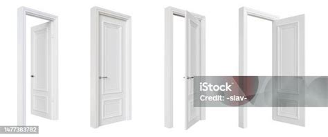 흰색 배경에 격리된 다양한 단계의 흰색 문 세트 3d 렌더링 클리핑 패스가 포함되어 있습니다 문에 대한 스톡 사진 및 기타 이미지 Istock
