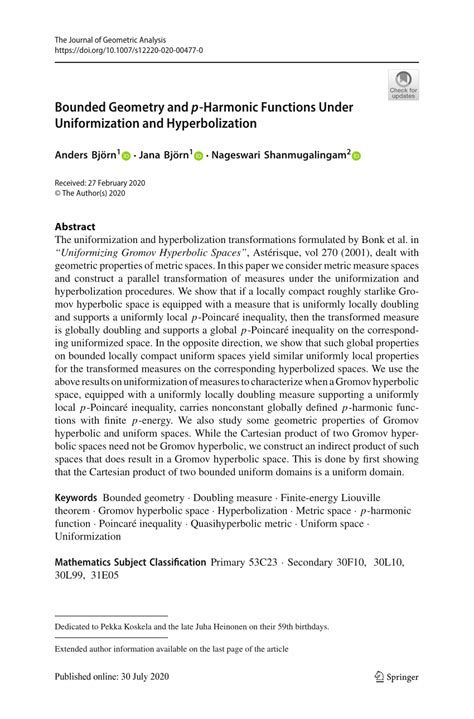 Pdf Bounded Geometry And P Harmonic Functions Under Uniformization Pdf Bounded Geometry And P Harmonic Functions Under Uniformization