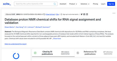 Database Proton Nmr Chemical Shifts For Rna Signal Assignment And Validation Scite Report