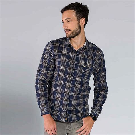 Camisa Masculina Xadrez Manga Longa Beagle