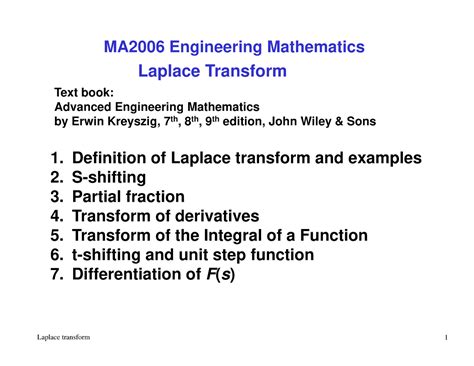 MA2006 Lecture Laplace 2016 Definition Of Laplace Transform And Examples2 S Shifting3