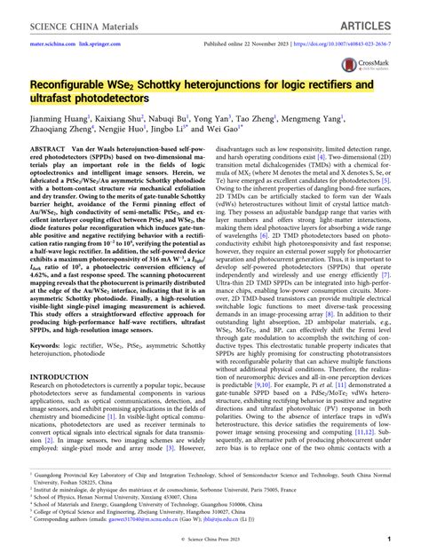 Pdf Reconfigurable Wse2 Schottky Heterojunctions For Logic Rectifiers And Ultrafast