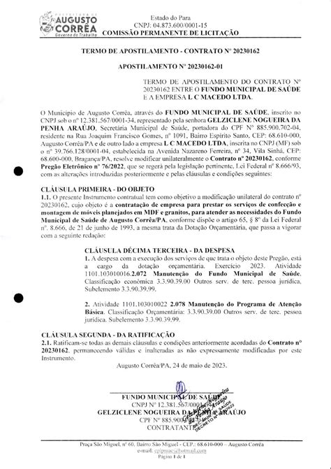 1º Termo de Apostilamento Prefeitura Municipal de Augusto Corrêa