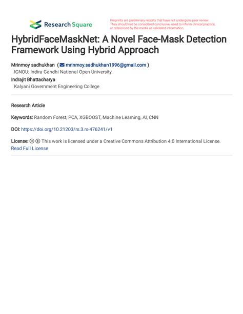 Pdf Hybridfacemasknet A Novel Face Mask Detection Framework Using Hybrid Approach