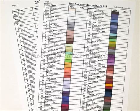 Dmc Floss Color Chart Pdf Download File Dmc Threads Color Shade Chart For Cross Stitch Thread Etsy