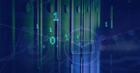 Image Of Binary Coding And Network Of Digital Icons Against Empty