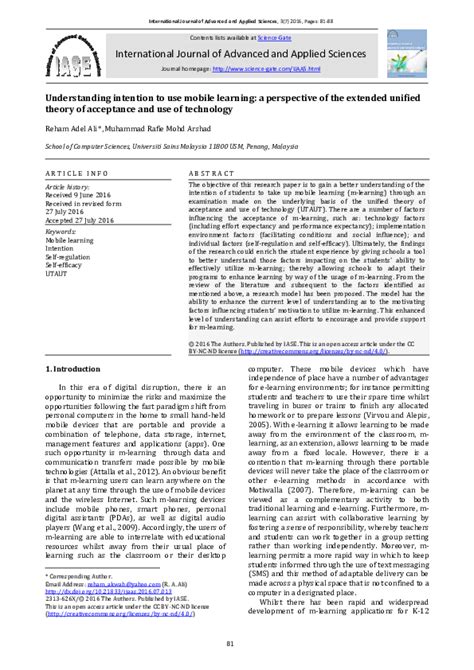 Pdf Understanding Intention To Use Mobile Learning A Perspective Of The Extended Unified