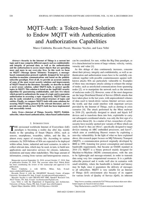 pdf mqtt auth a token based solution to endow mqtt with