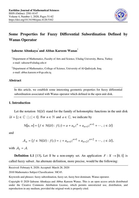 Pdf Some Properties For Fuzzy Differential Subordination Defined By Wanas Operator