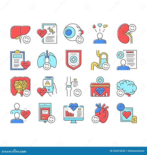 Orgaandonatie Medische Verzamelpictogrammen Instellen Vector Vector