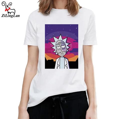 Zilinglan Women Sexy Rick And Morty Cotton T Shirt Graphic Tee Cotton T