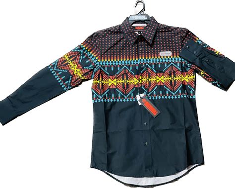 Rock And Roll Denim Mens Southwestern Print Stretch Long Sleeve Snap