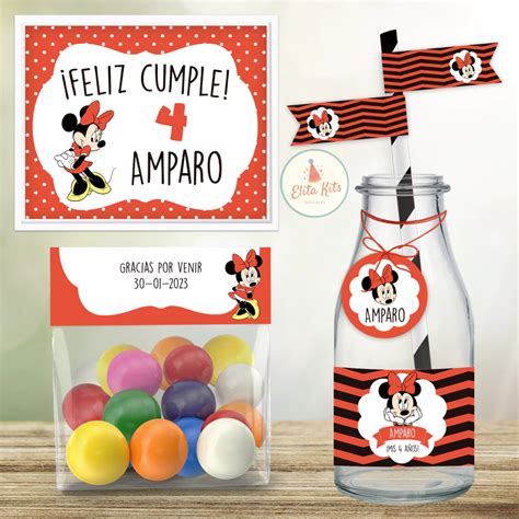 Kit Imprimible Minnie Mouse Roja Banner Circular Fondo Mesa Dulce