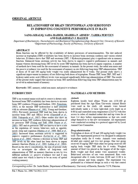 Relationship Of Brain Tryptophan And Ser Pdf Tryptophan Serotonin