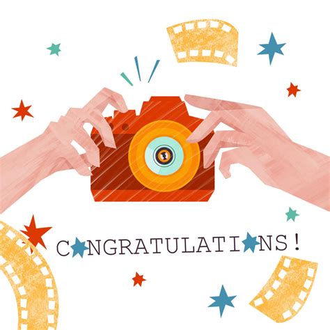Congratulations Orange Camera Confetti Exploding Greetings Card Boomf