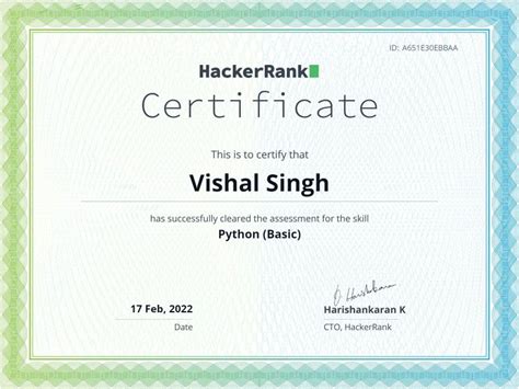 hackerrank coding niet python share certification certificates vishal singh