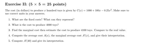 solved exercise ii 5×5 25 points the cost in dollars