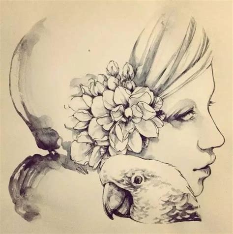 人与自然素描 人与自然手绘画 人与自然创意素描 大山谷图库