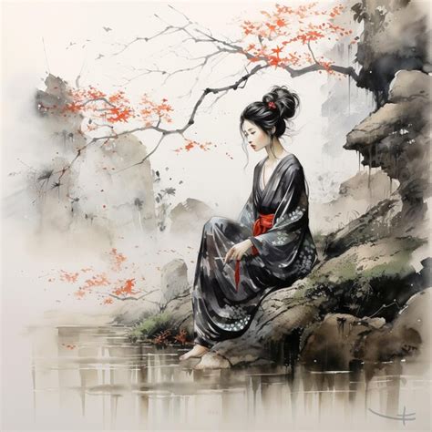 Premium Ai Image Ink Wash Painting Of A Japanese Abstract