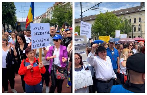 Sute de profesori greviști protestează în fața Prefecturii Cluj