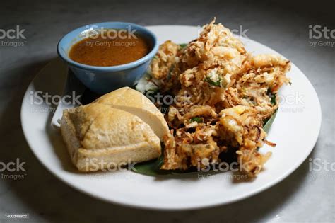 Prawn Fritters Also Known As Cucur Udang Served With Spicy Peanut