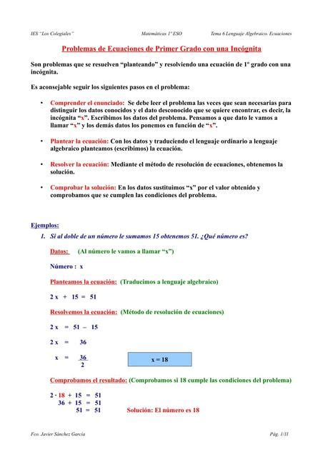 Problemas Resueltos de Ecuaciones de Primer Grado Todo Cálculo uDocz