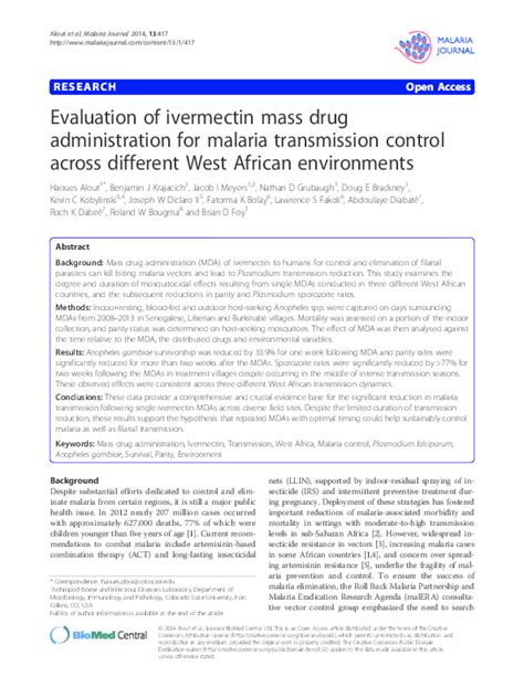 Pdf Evaluation Of Ivermectin Mass Drug Administration For Malaria