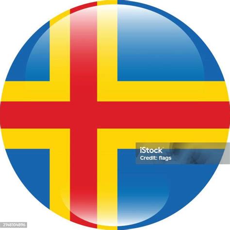 올란드 깃발 Aland 버튼 플래그 아이콘입니다 표준 색상 원 아이콘 플래그입니다 컴퓨터 일러스트레이션 디지털 일러스트레이션 벡터 일러스트 레이 션입니다 0명에 대한 스톡