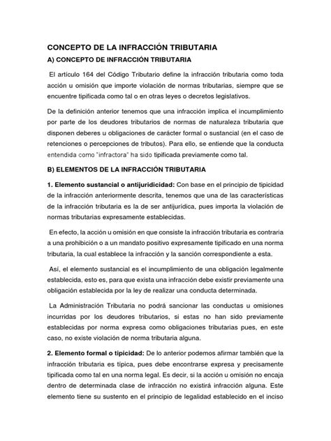 Concepto De La Infracción Tributaria Pdf Impuestos Estatuto