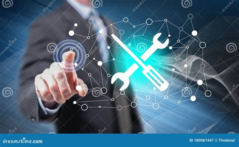 Man Touching A Maintenance System Concept Stock Image Image Of Symbol