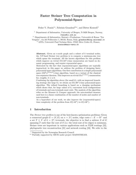 Fast Steiner Tree Computation In Polynomial Space Lita