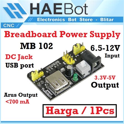 Jual Haebot Breadboard Power Supply Daya 5v 33v Usb Jack Dc Board Mb 102 Mb102 Project Papan
