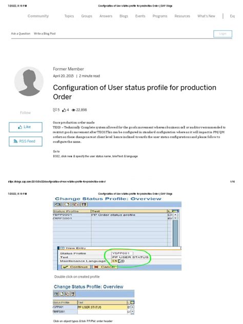 Configuration Of User Status Profile For Production Order Sap Blogs