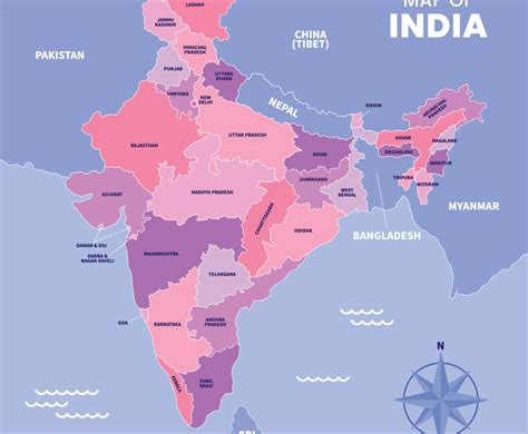 Map Of India With Surrounding Borders Vector Art Graphics